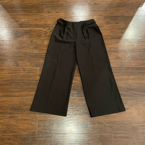 St. John | Pants & Jumpsuits | St John Black Wool Blend Wide Leg Belted ...